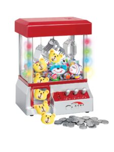 claw machine - arcade mini toy grabber machine for kids - candy machine- retro carnvial music & flashing lights- best birthday gift game. use gumballs, candy, toys, or small prizes (red)