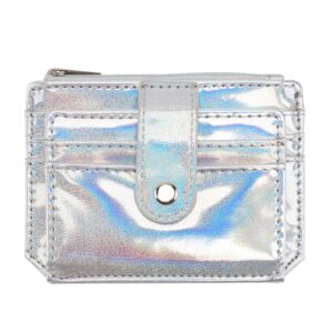 tendycoco money clip with id window hologram card holder slim coin wallet for women girls