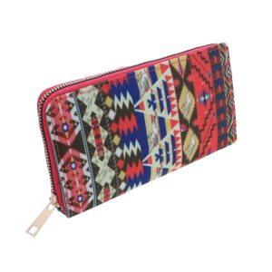 wallet with aztec fabric tribal print long wallet clutch - coral blue