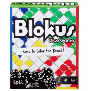 mattel games blokus roll & write family dice game with 4 dice, 4 dry erase boards and 4 markers, makes a great gift for 7 year olds and up