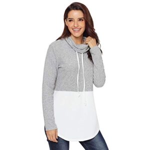 women cowl neck casual tunic sweatshirts mitiy drawstring long sleeve color block patchwork pullover tops