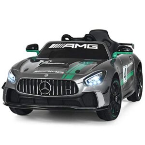 costzon ride on car, 12v licensed mercedes benz amg electric vehicle w/remote control, opening doors, head/rear lights, swing function, mp3 usb tf input, horn, high/low speed for kids (silver)