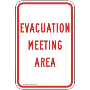 compliancesigns.com evacuation meeting area sign, reflective white, 18x12 inch on 80 mil aluminum for emergency response