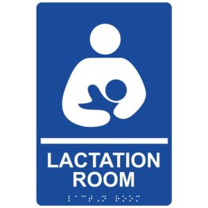 compliancesigns.com lactation room sign, ada-compliant braille and raised letters, 9x6 inch blue acrylic with adhesive mounting strips