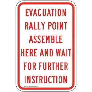 compliancesigns.com evacuation rally point assemble here and wait for further instruction sign, reflective white, 18x12 inch on 80 mil aluminum