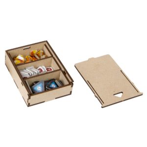 the broken token card size bit box for ccg expansion - wood organizer with two dividers for cards, tokens, markers