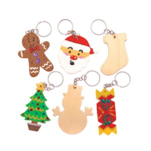 baker ross at212 christmas wooden keyrings kits - pack of 8, festive arts and craft