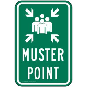 compliancesigns.com muster point sign, reflective green, 18x12 inch on 80 mil aluminum for emergency response