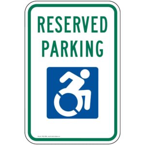 compliancesigns.com reserved parking sign with dynamic accessibility symbol, reflective white, 18x12 inch on 80 mil aluminum for parking control