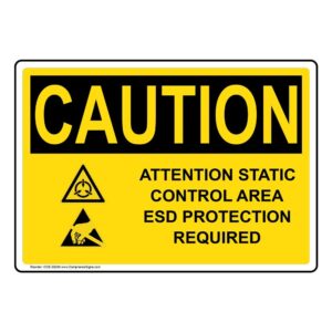 compliancesigns.com caution attention static control area esd protection required osha safety sign, 10x7 inch plastic for process hazards