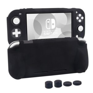 silicone protective case for nintendo switch lite, soft grip case cover with comfort ergonomic handles for nintendo switch lite 2019 [self stand][4 thumb stick caps] (black)