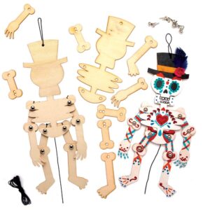 baker ross at108 wooden skeleton puppet kit - pack of 4, wood craft kit for kids day of the dead arts activities