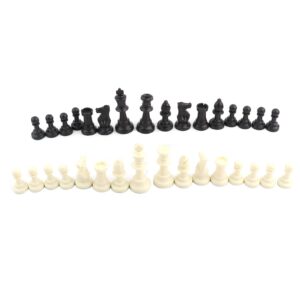 chess pieces set, 32 pcs plastic chessmen set -16 pcs black & 16pcs white pieces for international chess game (large 77mm)