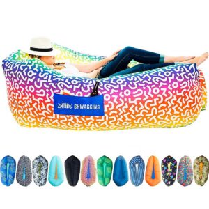 chillbo shwaggins inflatable couch – cool inflatable chair easy setup perfect for hiking gear, beach chair and music festivals.(rainbow swizzle)