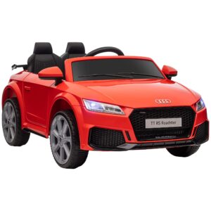 aosom 6v kids electric ride on car, licensed audi tt rs with suspension system and remote control, horn, 5 songs, lights, mp3 player, red