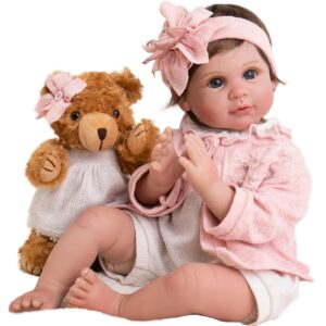 aori reborn baby dolls - 22 inch lifelike realistic baby girl doll with feeding toy accessories for kids 3+