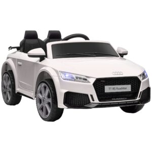 aosom 6v kids electric ride on car, licensed audi tt rs with suspension system and remote control, horn, 5 songs, lights, mp3 player, white