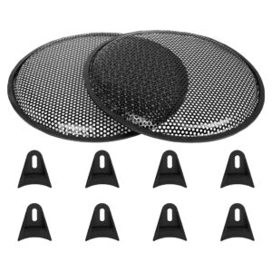 x autohaux 12 inch car audio speaker sub woofer subwoofer metal black waffle grill cover protector with rubber edge and clips 2 pcs