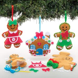 baker ross at165 gingerbread ornament sewing kits - pack of 3, christmas arts and crafts, assorted