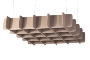 lumeah acoustic cloud | sound proofing, decorative sound dampening hanging installation | stunning adjustable height design acoustic panel ceiling fixture | 55” w x 55” l x 9” h | taupe