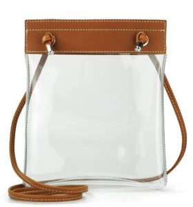 clear flat cross body bag women single shoulder bag for stadium approved (brown)