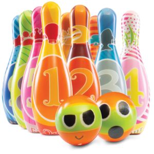 play22 kids bowling set with carrying bag - colorful 12 piece toy bowling set - sturdy soft foam set - includes 10 pins and 2 balls – childrens bowling set & toddler bowling set - original