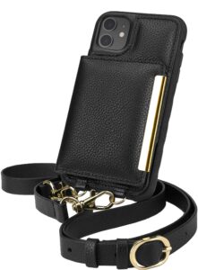 smartish iphone 11 crossbody case for women - dancing queen [purse/clutch with detachable strap & card holder] - stiletto black-gold