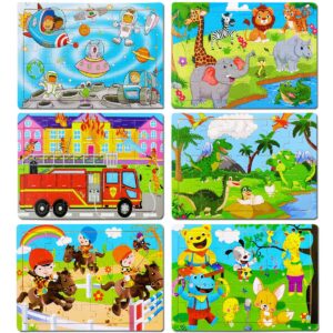 puzzles for kids ages 3-5, 6 pack wooden jigsaw puzzles for toddlers 30 pieces preschool educational learning toys set for boys and girls