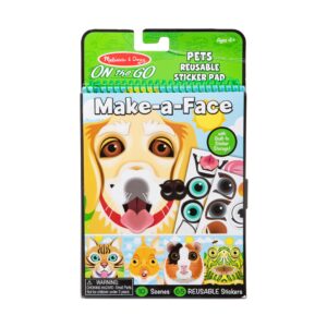 melissa & doug on the go make-a-face reusable sticker pad travel toy activity book – pet animals (10 scenes, 65 cling stickers)