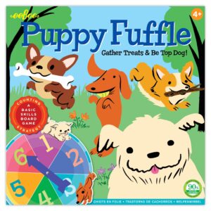 eeboo: puppy fuffle board game, develops counting, patience and problem solving skills, a basic skills board game, perfect for ages 4 and up, for 2 to 4 players