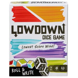 mattel games lowdown roll & write family dice game with dry erase boards and markers for 7 year olds and up