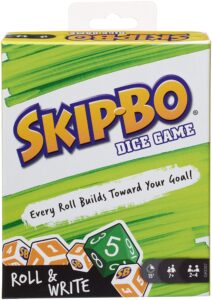 mattel games skip-bo roll & write family dice game with dry erase boards and markers for 7 years old and up, multicolor