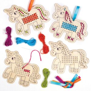 baker ross at317 unicorn wooden cross stitch ornament kits - pack of 5, arts and crafts for kids