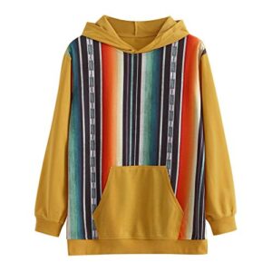 akabsh women hoodie long sleeve patchwork sweatshirt rainbow stripes print pocket loose hoodie fleeces winter blouse