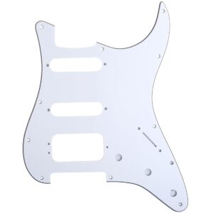 musiclily pro 11-hole round corner hss guitar strat pickguard for usa/mexican stratocaster 3-screw humbucking mounting open pickup, 3ply white