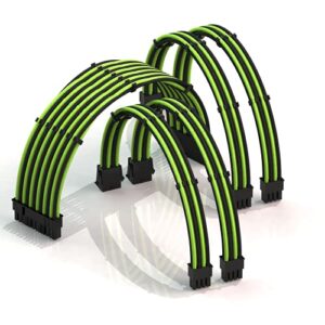 linkup - ava 30cm psu cable extension sleeved custom mod gpu pc braided w/comb kit | 1 x 24 p (20+4) | 2 x 8 p (4+4) cpu | 2 x 8 p (6+2) gpu set | 300mm - greenblack