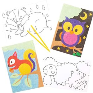 baker ross aw883 woodland animal sand art pictures - pack of 8, for children to decorate and display, ideal kids arts and crafts project, assorted