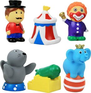 click n' play 6 piece circus toys and action figure playset for kids, soft touch vinyl bath tub and pool toy - great for baby, boy, girl, infants, and toddler age 6-12 months 1-3 3-4 years