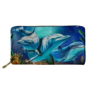 upetstory ladies long wallets with checkbook holder school student coin cash pen clip pouch dolphin blue