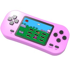 douddy kids retro handheld game console built in 218 old school video games 2.5'' display usb rechargeable 3.5 mm headphone jack arcade entertain system children birthday (pink)