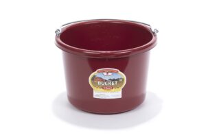 little giant® plastic animal feed bucket | round plastic feed bucket with metal handle | made in usa | 8 quarts | burgundy