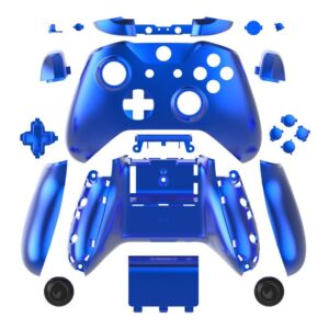 replacement full housing shell faceplates cover plating case with bumper trigger abxy button rt lt rb lb dpad buttons set for xbox one slim for xbox one s controller (chrome blue)