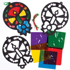 baker ross at304 christmas wreath - pack of 6, stained glass ornament kits, festive arts and crafts, assorted