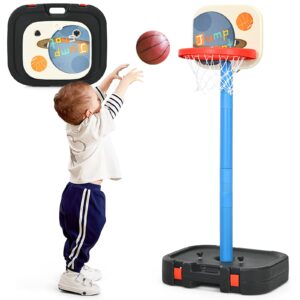 costzon toddler basketball hoop, 3-in-1 sports activity center w/ring toss, soccer goal, 4.4ft-5.2ft height adjustable, ball & pump, baby indoor outdoor basketball stand set (lovely bear)