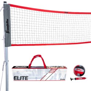 franklin sports elite volleyball net set - includes pro style volleyball with pump, poles/net, stakes, ropes, boundary kit- beach or backyard volleyball - easy setup