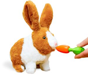 think gizmos plush rabbit pet toy – cuddle soft, furry, interactive toy animal, hops around plus comes with pretend play carrot