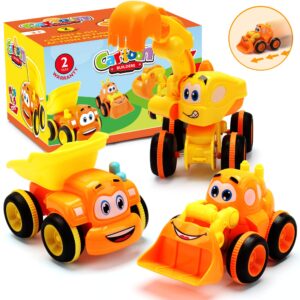 toys for a 2 year old boy - 3 friction powered trucks for 2+ year old boys, push & go cars cartoon construction vehicle set - toddler boys toys & toy trucks, play pull back car