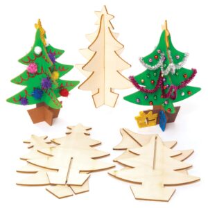 baker ross aw983 wooden 3d christmas trees kit - pack of 5, festive arts and crafts