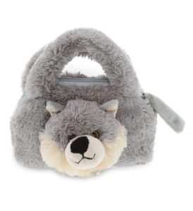 dollibu gray wolf plush handbag - super soft plush stuffed animal purse for children's accessories, kids hand bag toy purse, pretend play, fluffy dress up toy purses for girls & boys