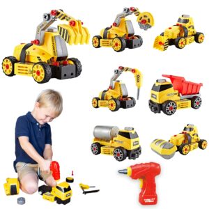 think gizmos 7 in 1 take apart truck car toys with electric drill,educational toy ideal gift for boys or girls age 3 4 5 6 7 stem construction engineering learning toys building play set for kids